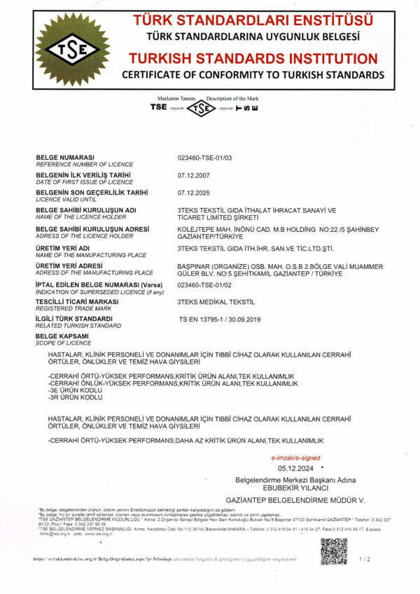 Documents & Certificates - 3Teks Medical Textile
